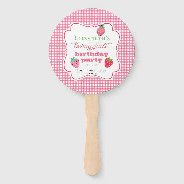 Strawberries Girl's Berry First Birthday Party Hand Fan | Zazzle