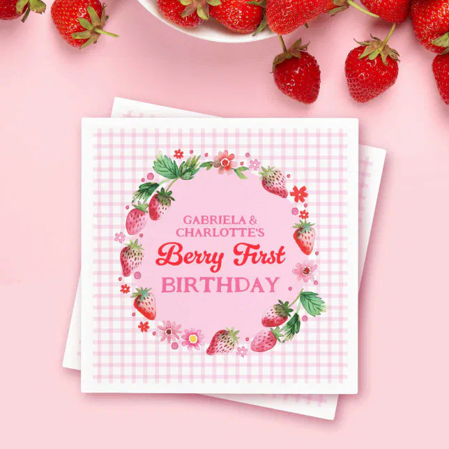 Strawberries Twin Sisters Joint Berry 1st Birthday Napkins | Zazzle