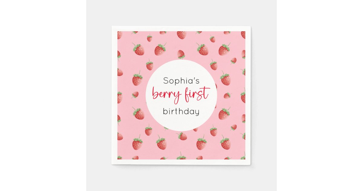 Strawberry 1st Birthday Berry First Napkins | Zazzle