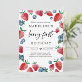 Strawberry 1st Birthday Invite First Berry Sweet | Zazzle