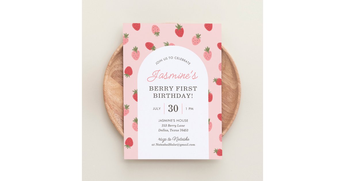 Strawberry 1st Birthday Party Invitation | Zazzle