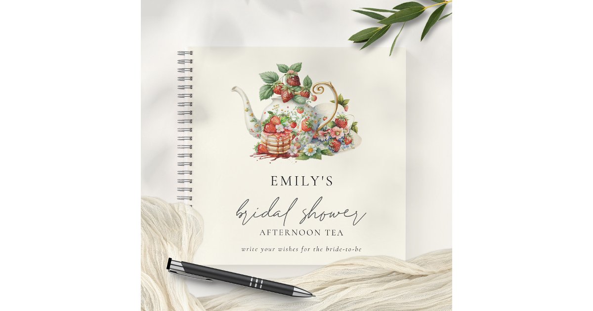 Strawberry Afternoon Tea Bridal Shower Guest Book | Zazzle
