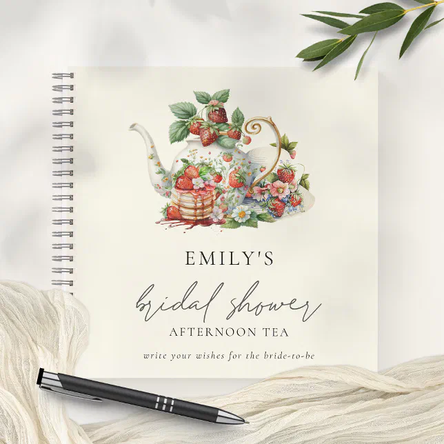 Strawberry Afternoon Tea Bridal Shower Guest Book | Zazzle