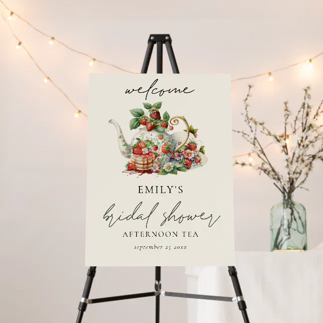 Strawberry Afternoon Tea Welcome to Bridal Shower Foam Board | Zazzle