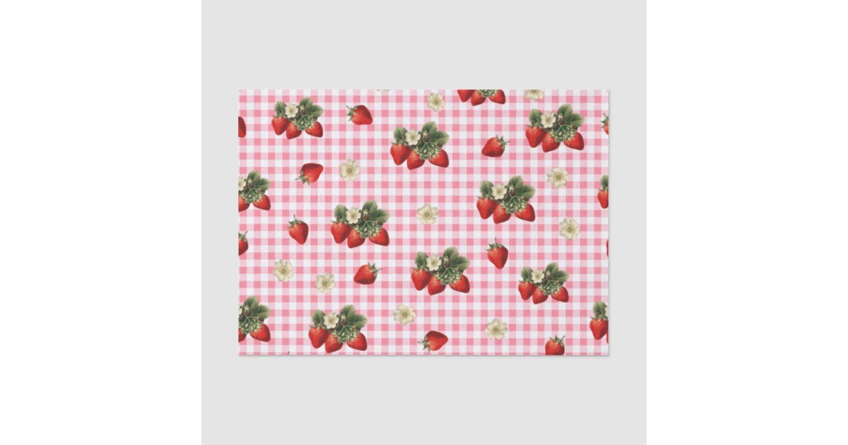 Strawberry and red gingham cute tissue paper | Zazzle