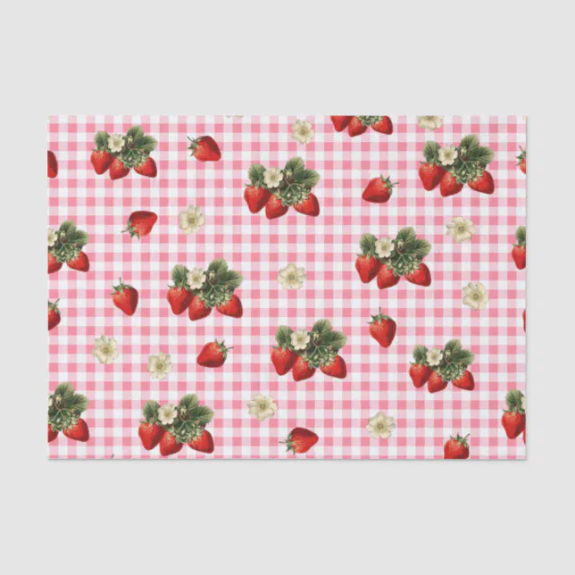 Strawberry and red gingham cute tissue paper | Zazzle