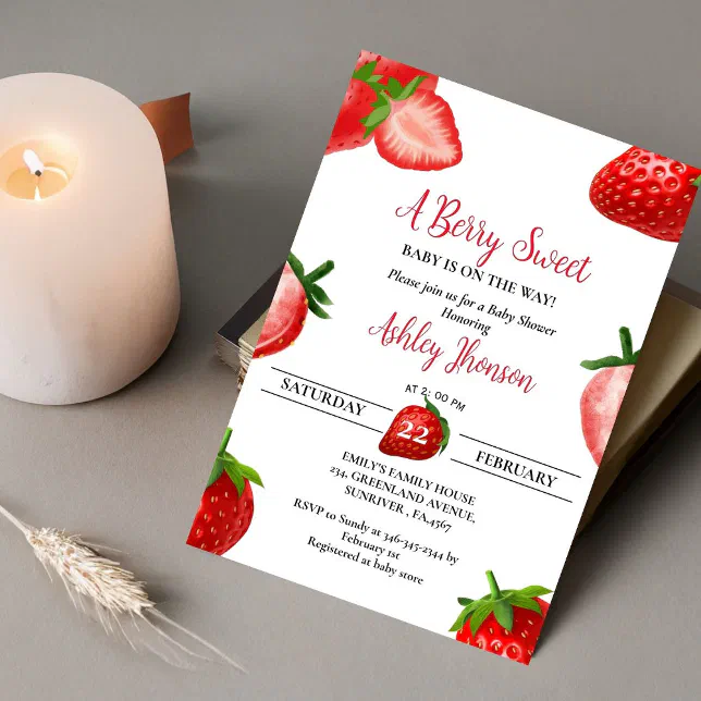 Strawberry baby shower | Berry Sweet baby Invitation | Zazzle