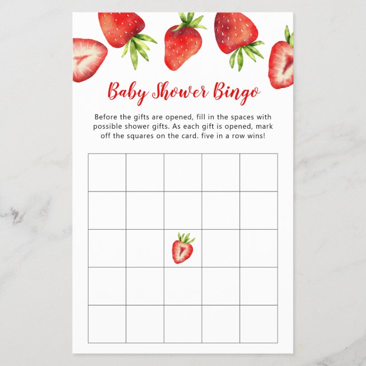Strawberry Baby Shower Bingo Game | Zazzle