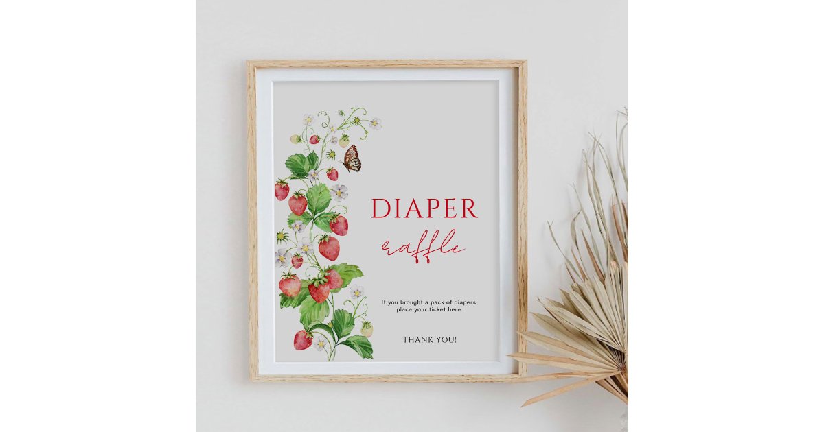 Strawberry Baby Shower Diaper Raffle Poster | Zazzle