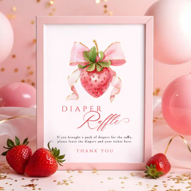 Strawberry Baby Shower Diaper Raffle Table Sign | Zazzle