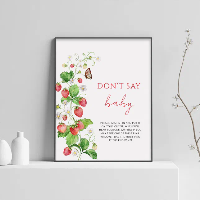 Strawberry Baby Shower Don't say baby Poster | Zazzle