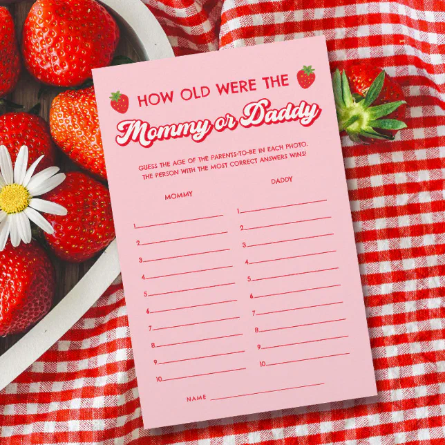 Strawberry Baby Shower Game Guess Age Mommy Daddy | Zazzle