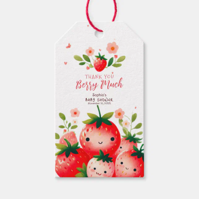 Strawberry Baby Shower Thank You Berry Much Gift Tags | Zazzle