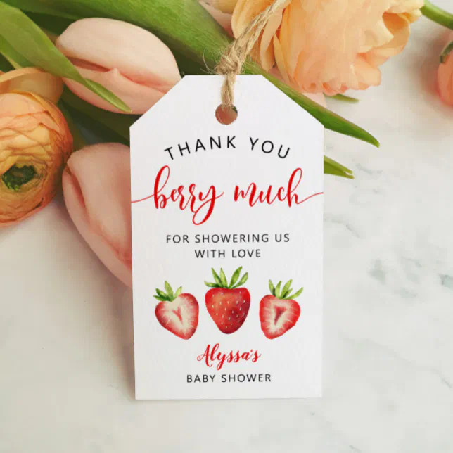 Strawberry Baby Shower Thank You Berry Much Gift Tags | Zazzle