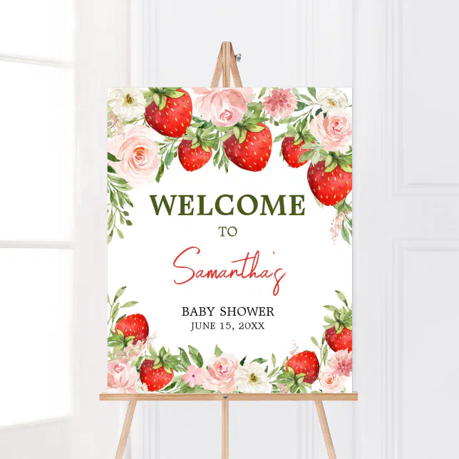 Strawberry Baby Shower Welcome Poster | Zazzle