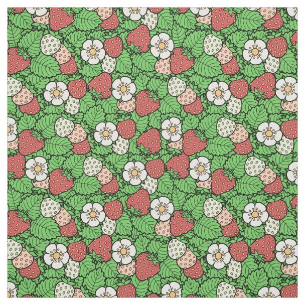 Berry Red Strawberry Cotton Fabric By the Yard | Zazzle