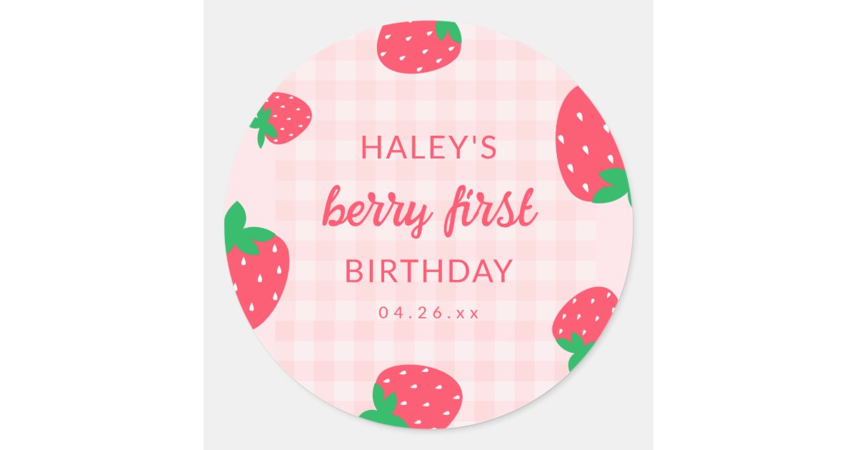 Strawberry Berry First 1st Baby Birthday Classic Round Sticker | Zazzle
