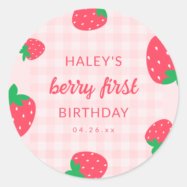 Strawberry Berry First 1st Baby Birthday Classic Round Sticker | Zazzle