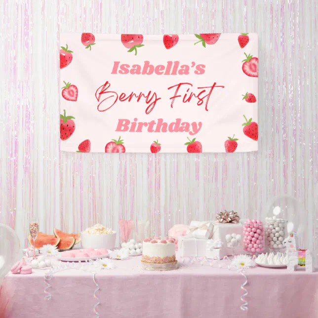 Strawberry Berry First 1st Birthday Party Banner | Zazzle