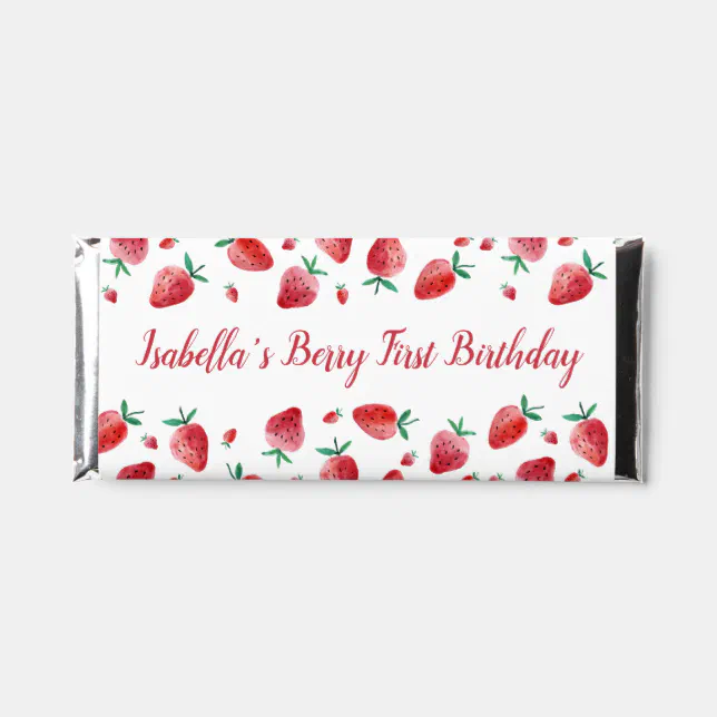 Strawberry Berry First Birthday Candy Bar Wrapper | Zazzle