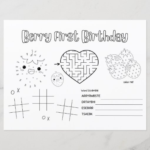 Strawberry Berry First Birthday Coloring Activity | Zazzle