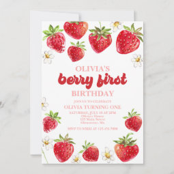 Strawberry Berry First Birthday Invitation | Zazzle