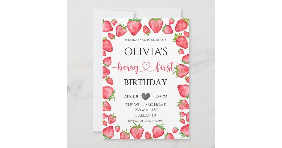 Strawberry Berry First Birthday Invitation | Zazzle
