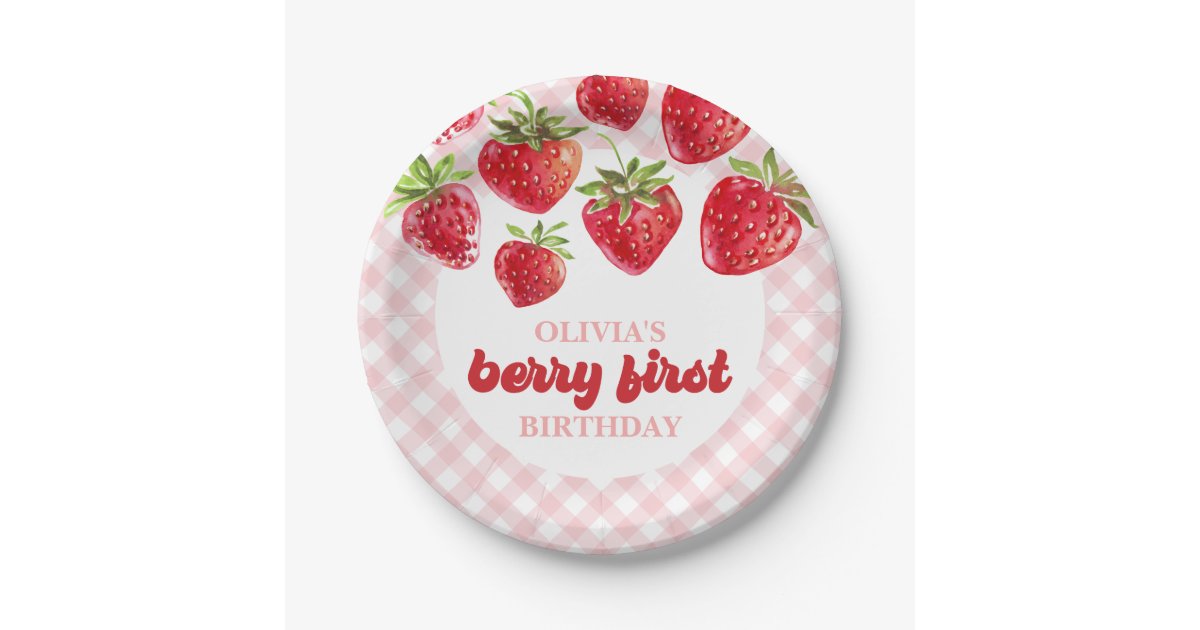 Strawberry Berry First Birthday Paper Plates | Zazzle