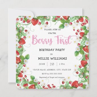 Strawberry | Berry First Birthday Party Invitation | Zazzle