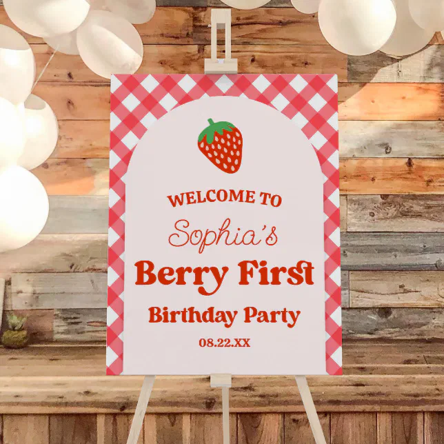 Strawberry Berry First Birthday Party Welcome Sign | Zazzle