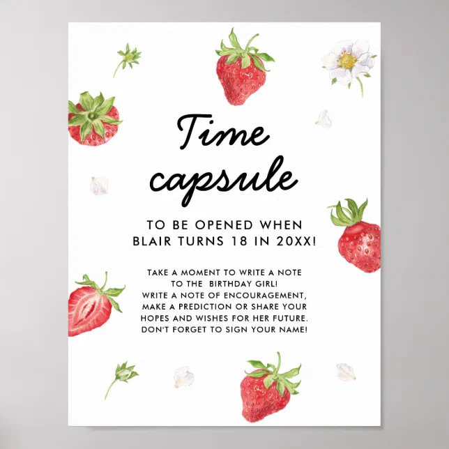 Strawberry Berry First Birthday Time Capsule Poster | Zazzle