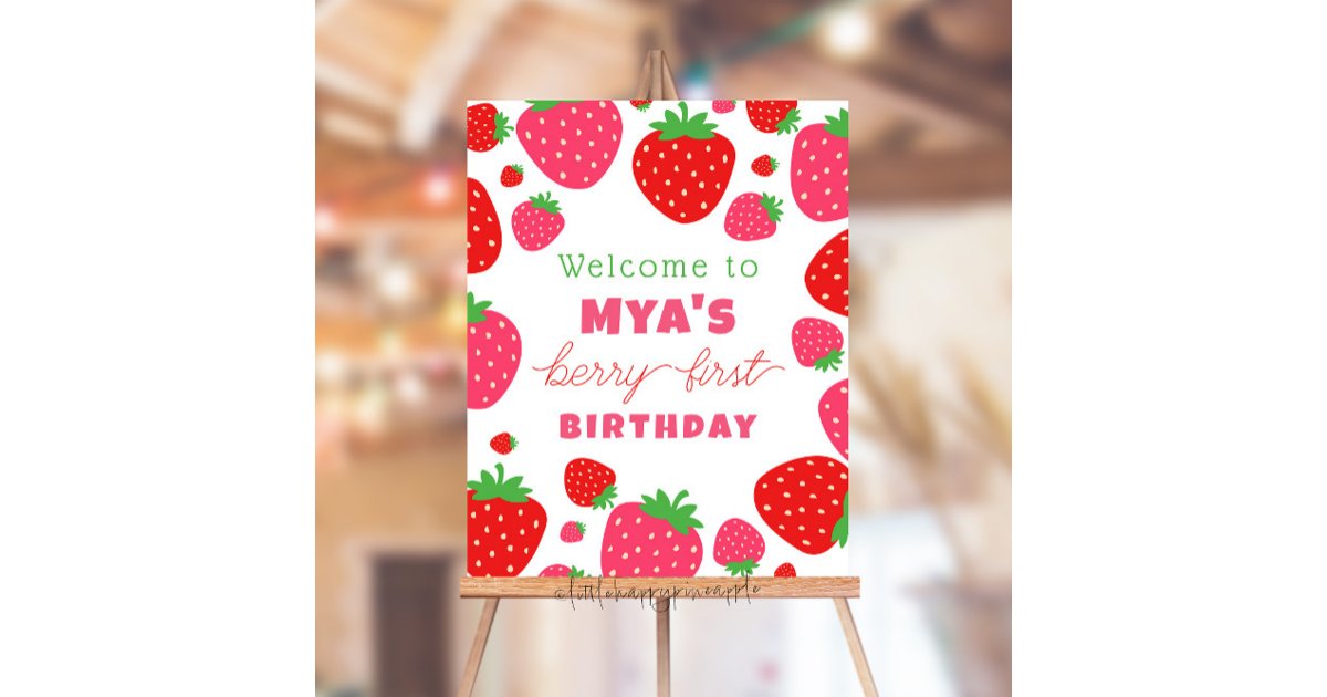 Strawberry Berry First Birthday Welcome Sign | Zazzle