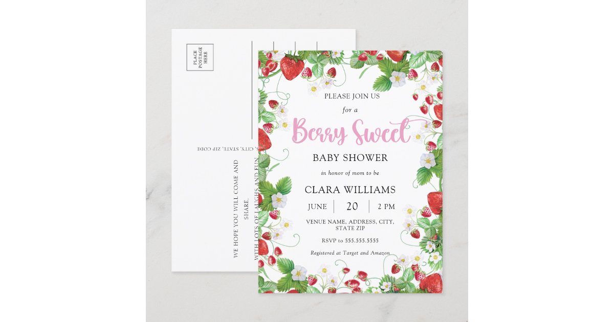 Strawberry Berry Sweet Baby Shower Budget Postcard | Zazzle