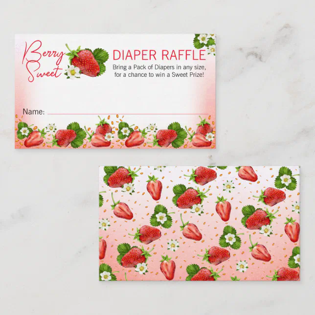 Strawberry Berry Sweet Baby Shower Diaper Raffle Business Card | Zazzle