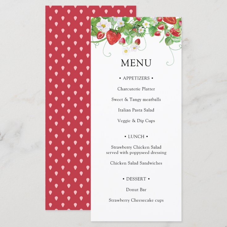 Strawberry Berry Sweet Baby Shower Menu | Zazzle