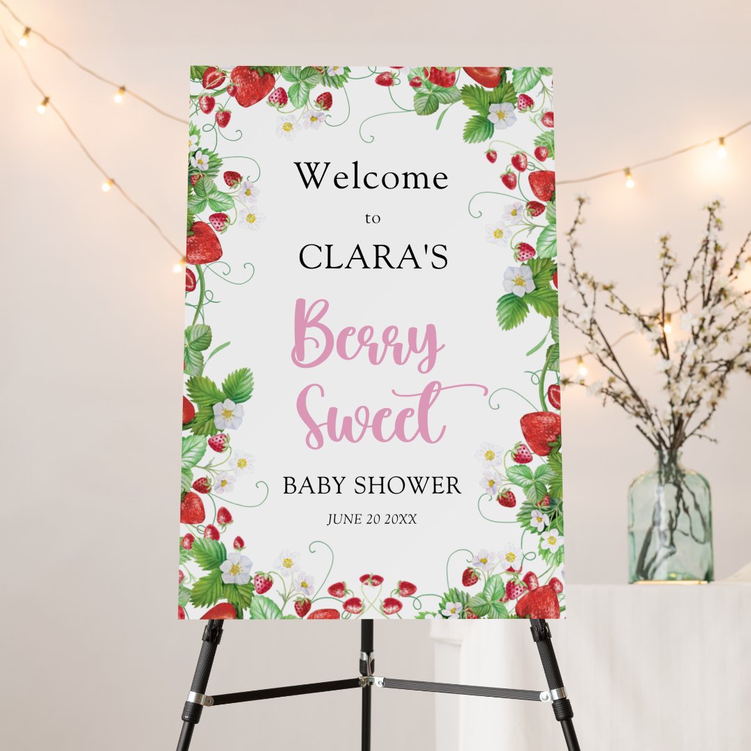 Strawberry Berry Sweet Baby Shower Welcome Foam Board | Zazzle