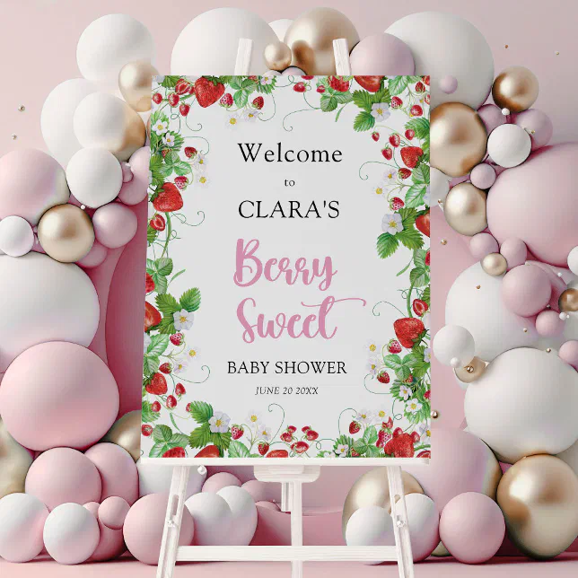 Strawberry Berry Sweet Baby Shower Welcome Poster | Zazzle