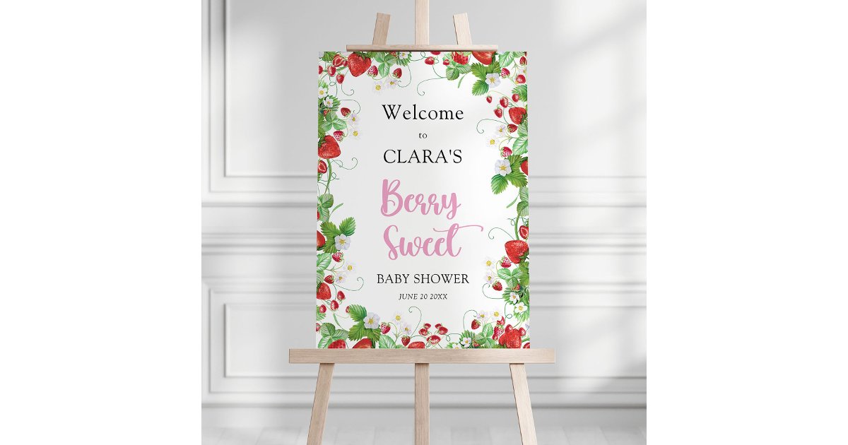 Strawberry Berry Sweet Baby Shower Welcome Poster | Zazzle