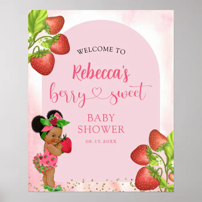 Strawberry Berry Sweet Baby Shower Welcome Poster | Zazzle