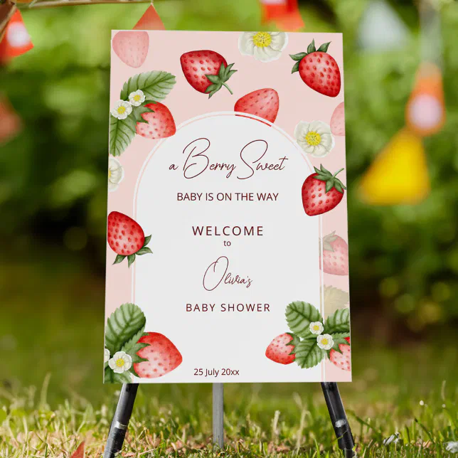 Strawberry berry sweet baby shower welcome sign | Zazzle