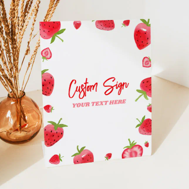 Strawberry Berry Sweet Custom Party Pedestal Sign | Zazzle