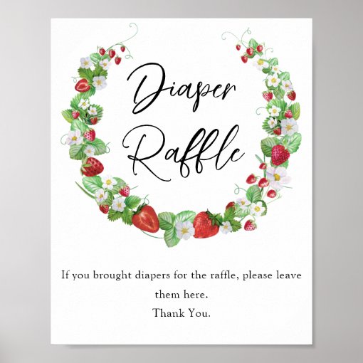 Strawberry Berry Sweet | Diaper Raffle Baby Shower Poster | Zazzle