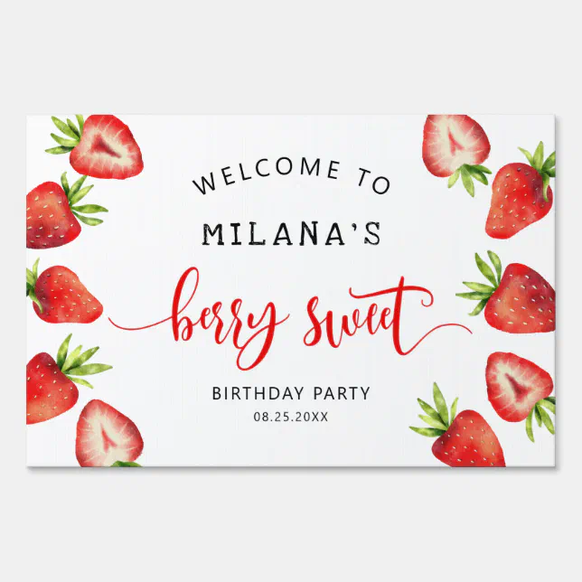 Strawberry Berry Sweet Girl Birthday Sign | Zazzle
