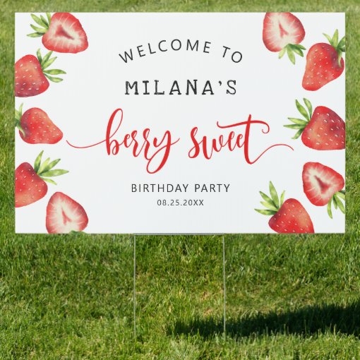 Strawberry Berry Sweet Girl Birthday Sign | Zazzle