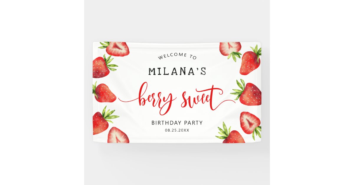 Strawberry Berry Sweet Girls Birthday Party Banner | Zazzle