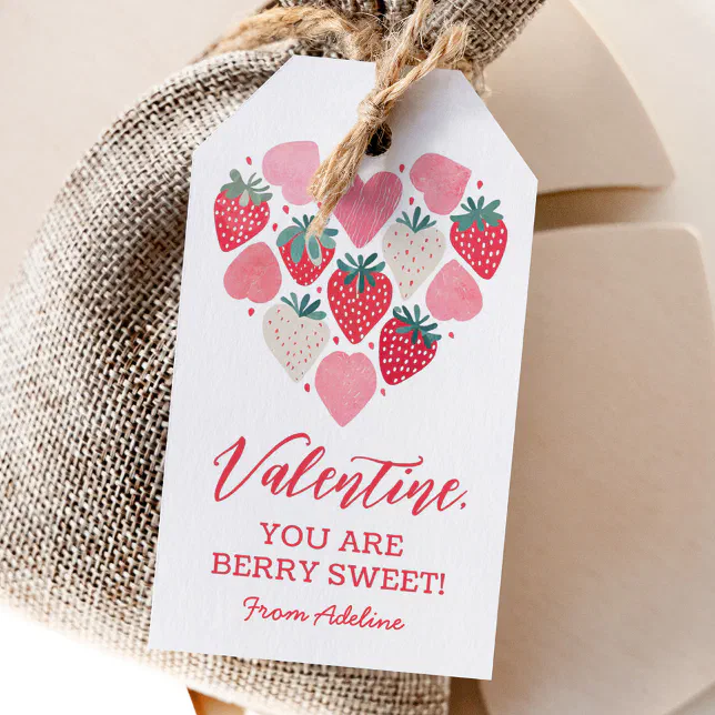 Strawberry Berry Sweet Kids Valentines Day Gift Tags | Zazzle