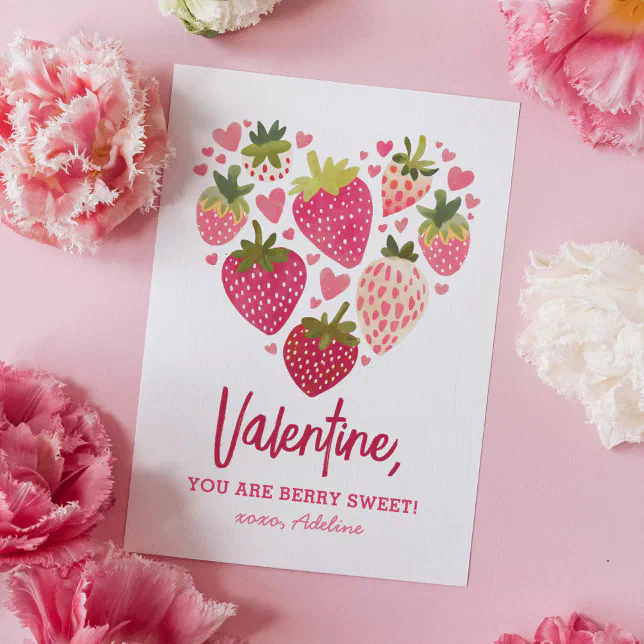 Strawberry Berry Sweet Kids Valentines Day Note Card | Zazzle