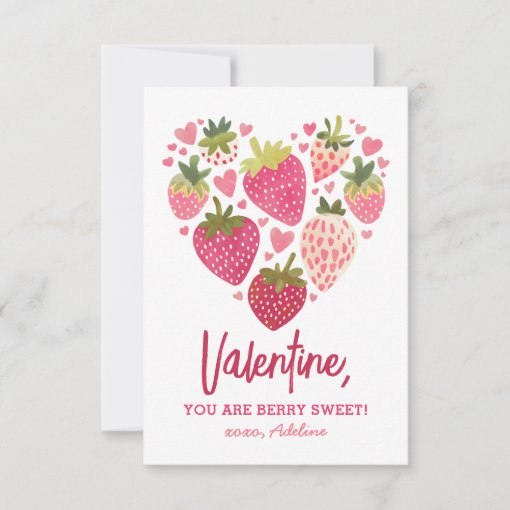 Strawberry Berry Sweet Kids Valentines Day Note Card | Zazzle