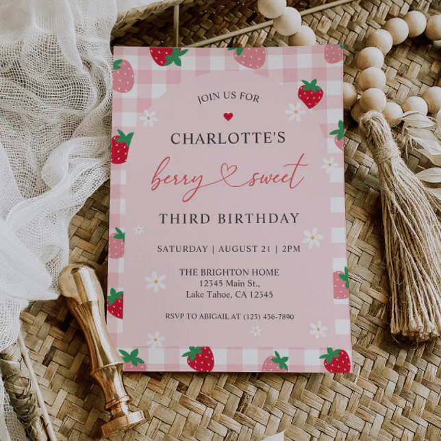 Strawberry Birthday Invitation | Zazzle