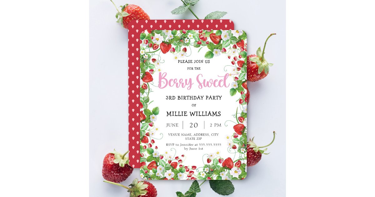 Strawberry Birthday Party Invitation | Zazzle